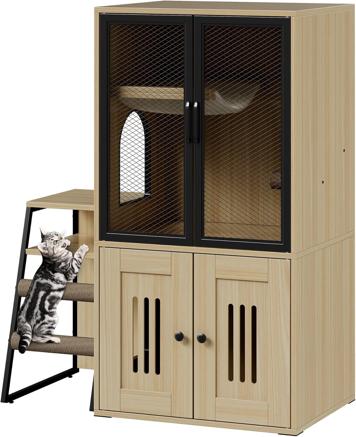 Tucker Murphy Pet™ 2 Tier Enclosed Cat Litter Box Cabinet with Doors ...