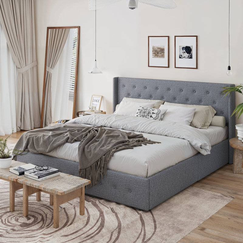 Lark Manor Albertien Lift Up Wingback Upholstered Platform Bed ...