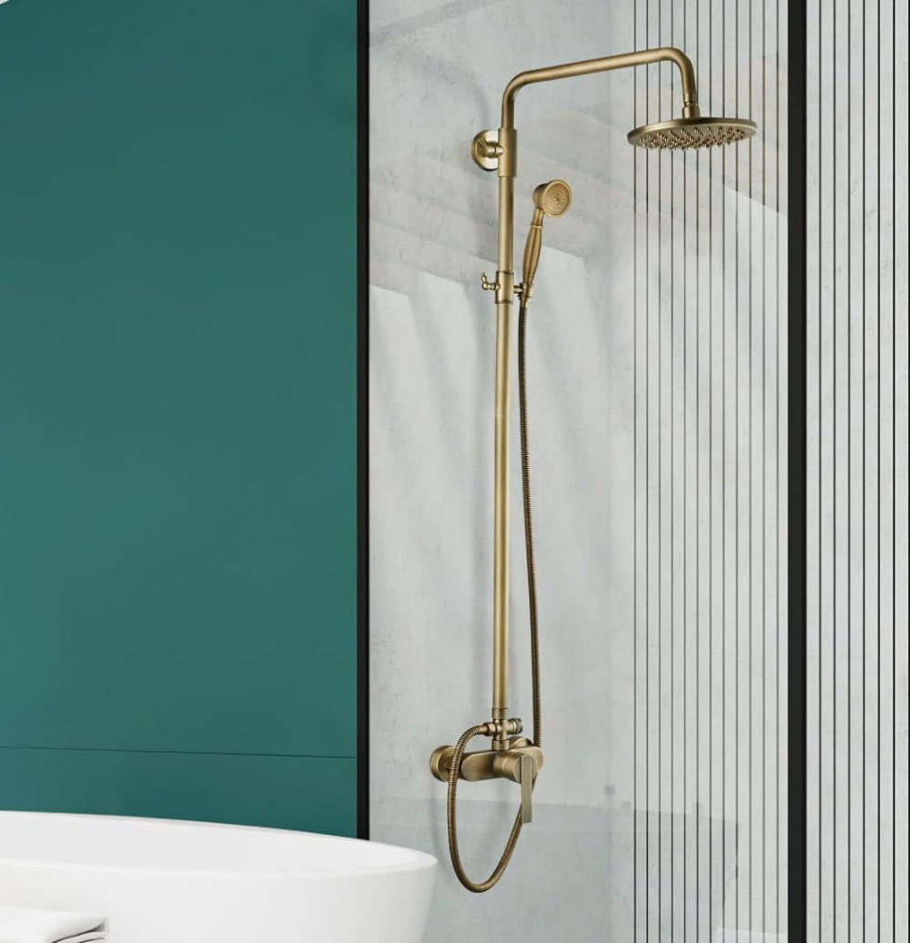 GEMBIK Antique Brass Exposed Pipe Shower System ,Single Handle Handheld ...