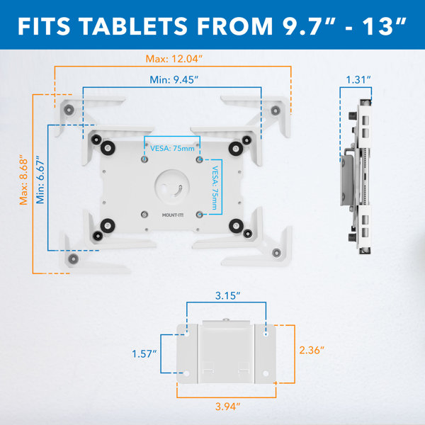Mount-it Universal Tablet Wall Mount With Most 9.7" To 13" Tablets ...
