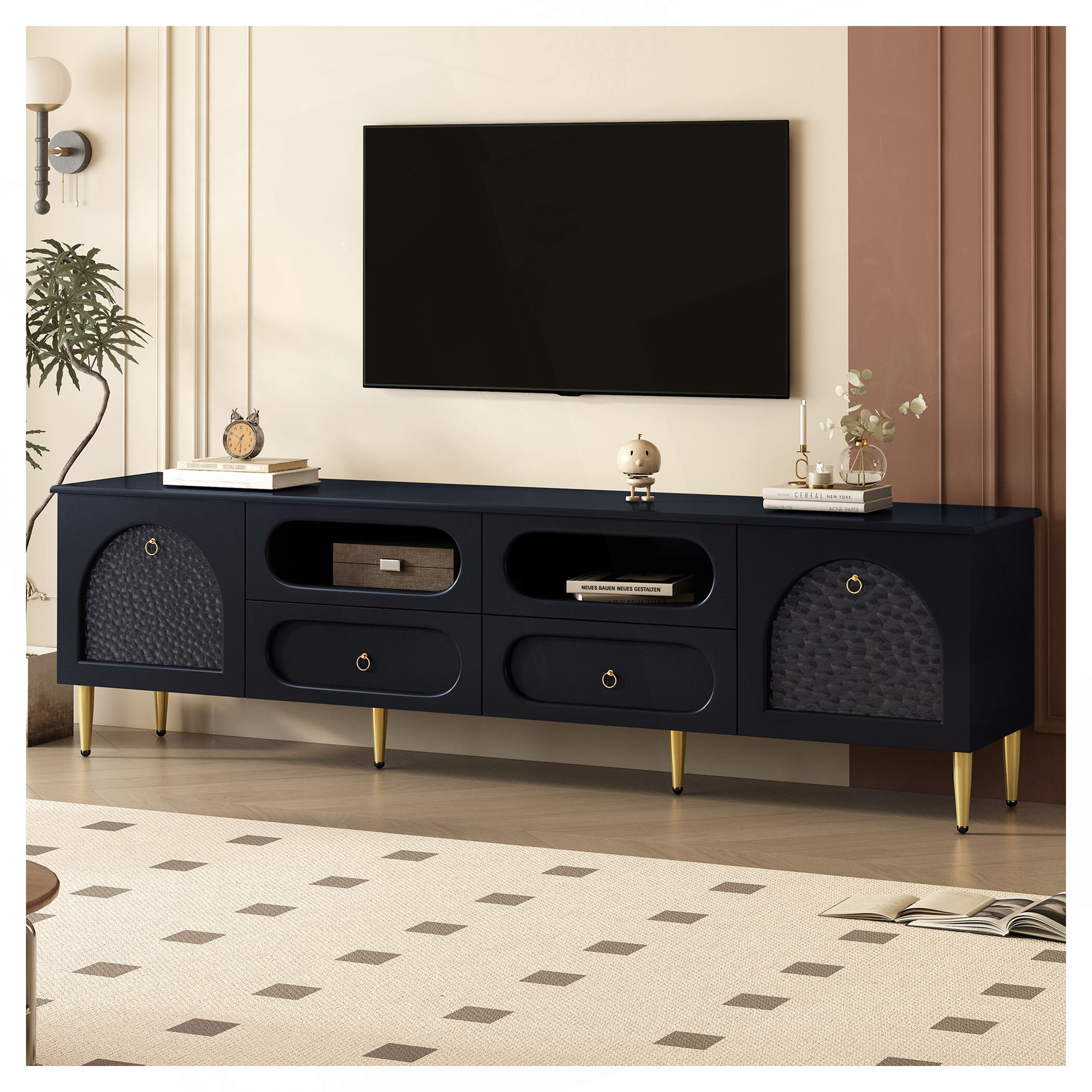 George Oliver 78.8'' Retro TV Stand, Entertainment Center Media Console ...