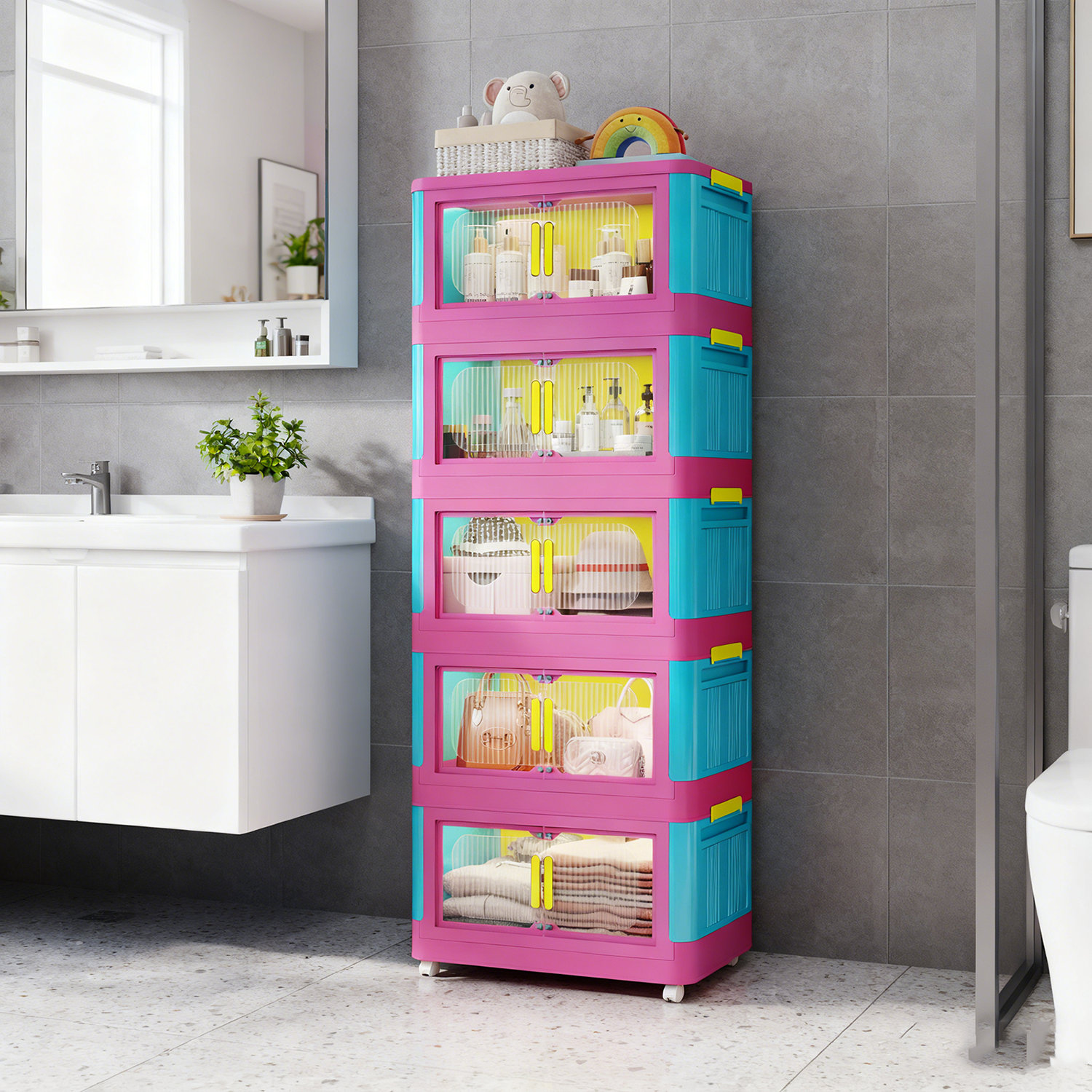 Wrought Studio™ 20” Blue+pink Folding Storage Cabinet, Plastic ...