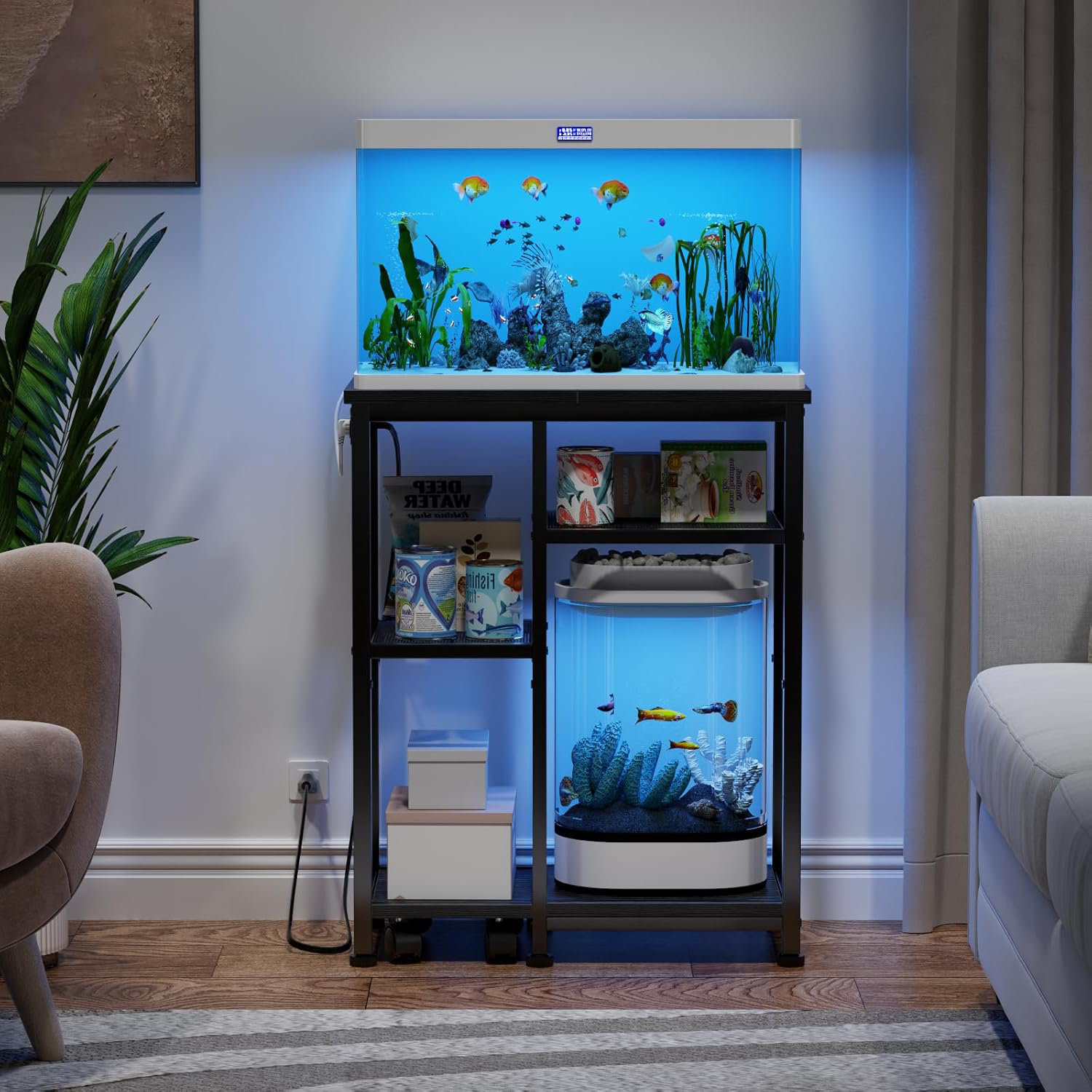 Latitude Run® 10-20 Gallon Fish Tank Stand with Power Outlet, 3-Tier ...