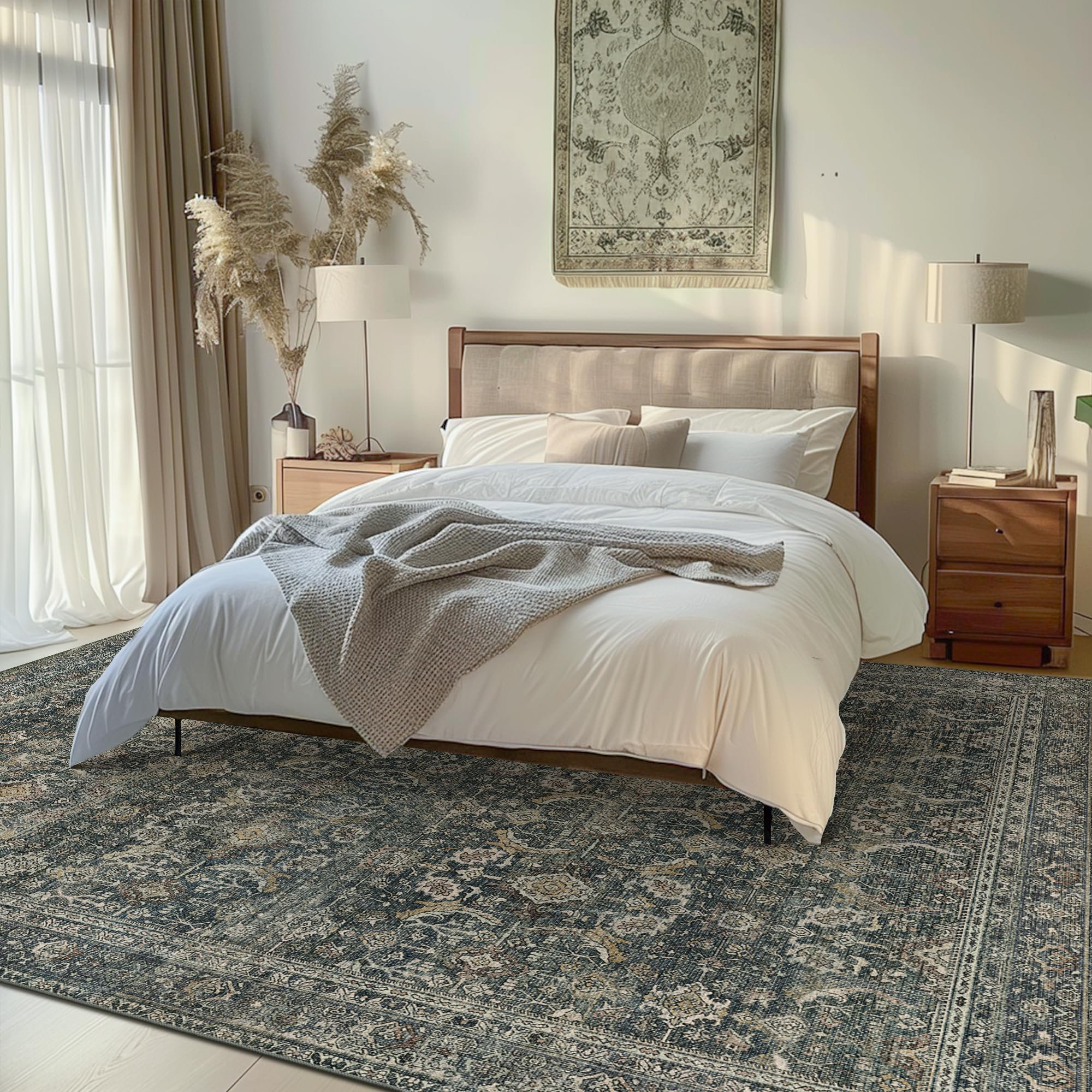 Bungalow Rose Area Rug 8x10 Machine Washable Vintage Distressed Print ...