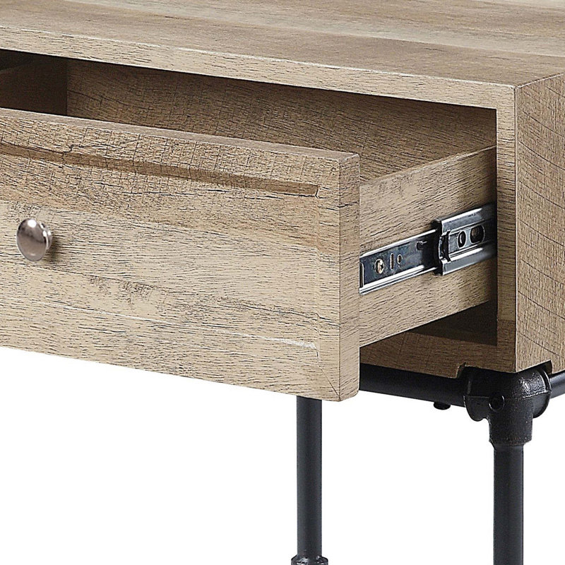 17 Stories Oak and Sandy Black End Table with Slatted Lower Shelf | Wayfair