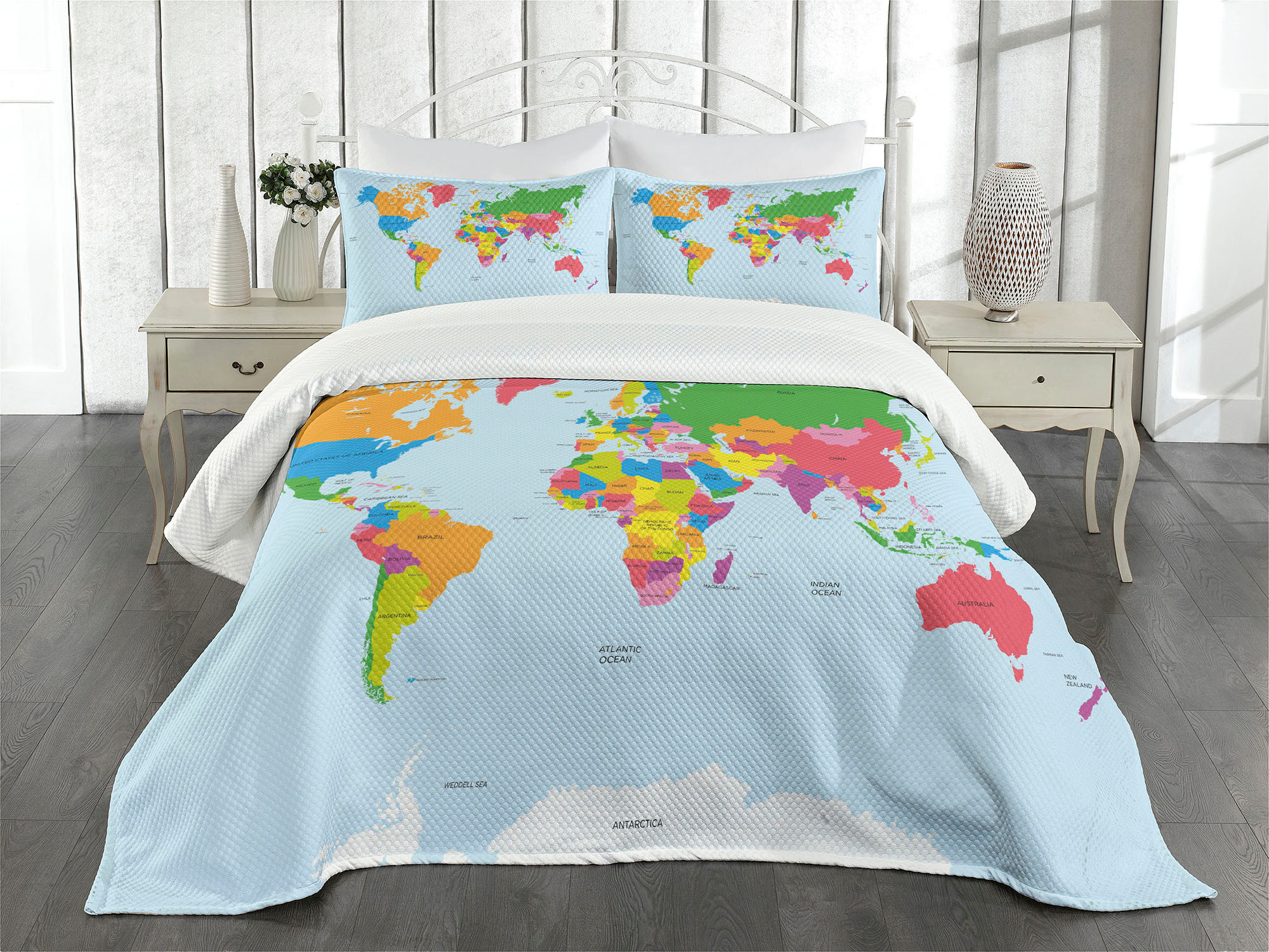 Ambesonne Map Bedspread Set Colorful Political World Multicolor | Wayfair