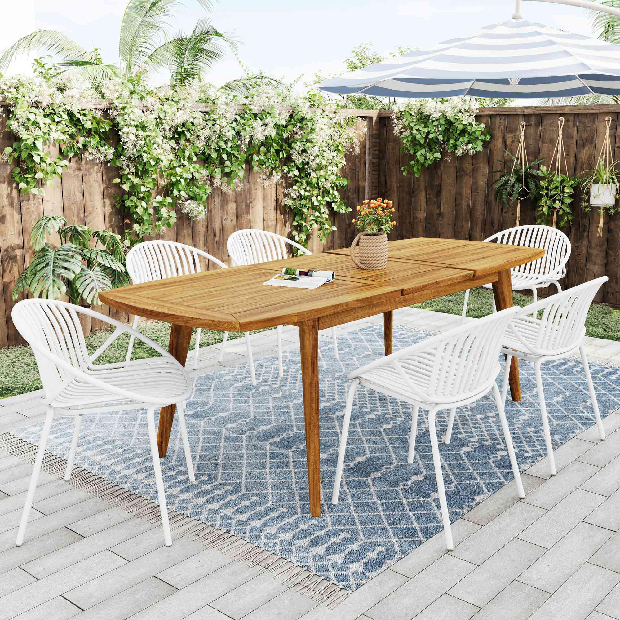 Corrigan Studio 7 Pieces Outdoor Modern Expandable Dining Set with ...