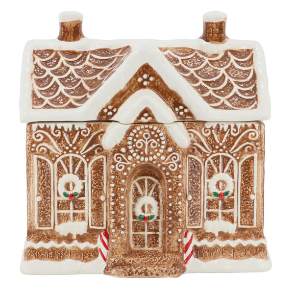 Martha Stewart 2 Piece Gingerbread Ceramic Cookie Jar with Lid in Brown ...