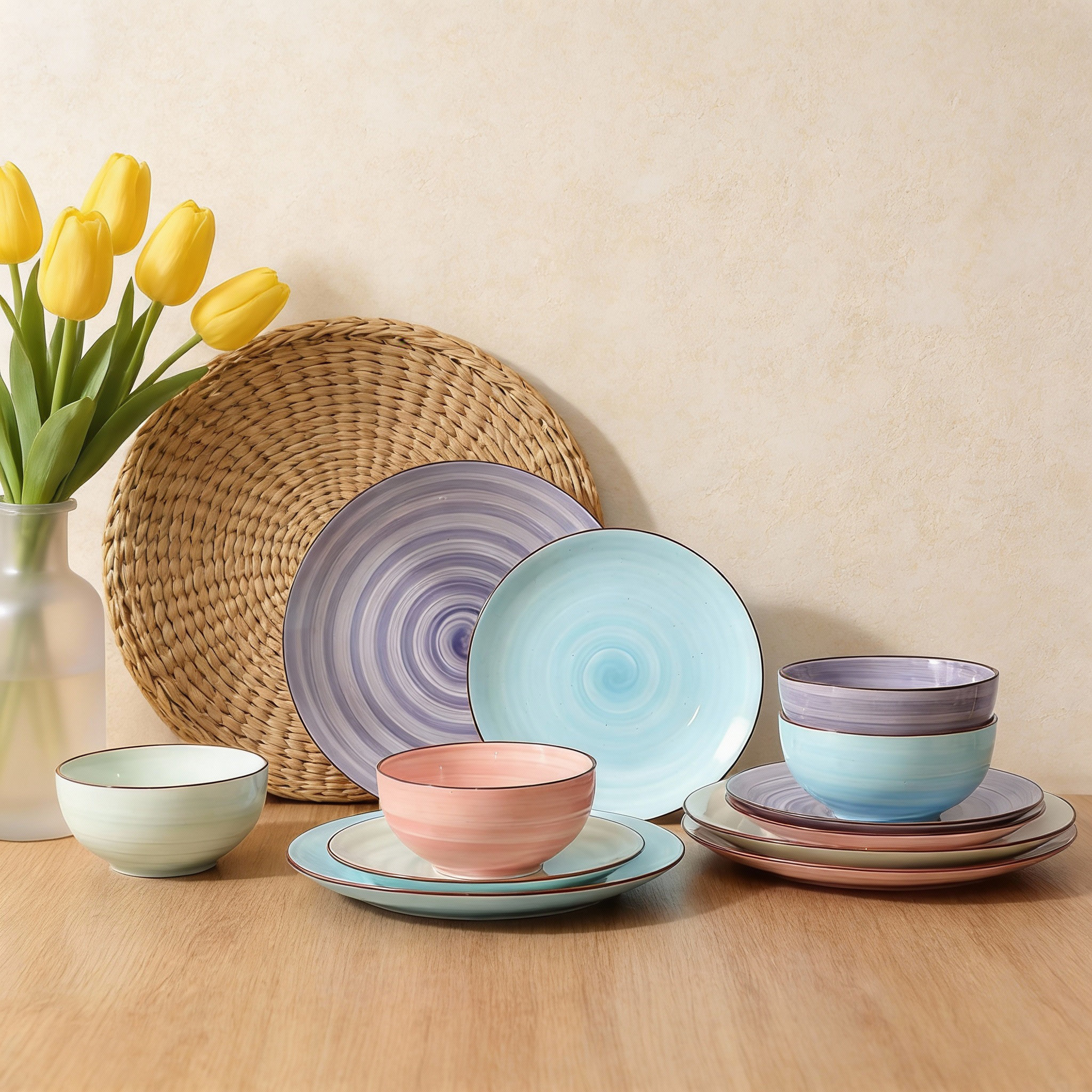 Latitude Run® 12-Piece Ceramic Dinnerware Set For 4 | Hand-Painted ...