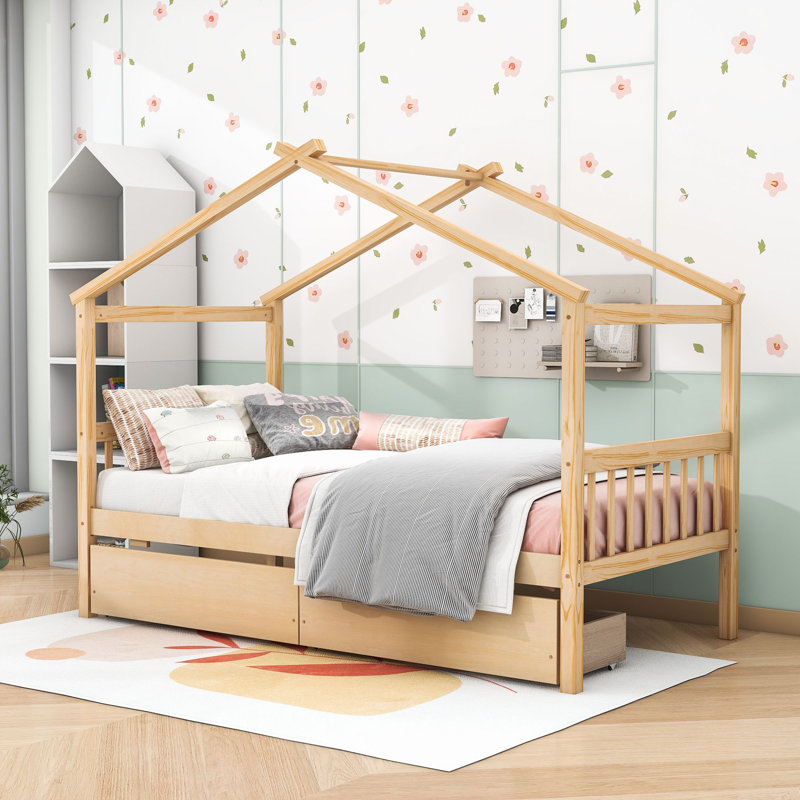 Harper Orchard Areyana Charming Twin-Size Wooden House Bed with ...