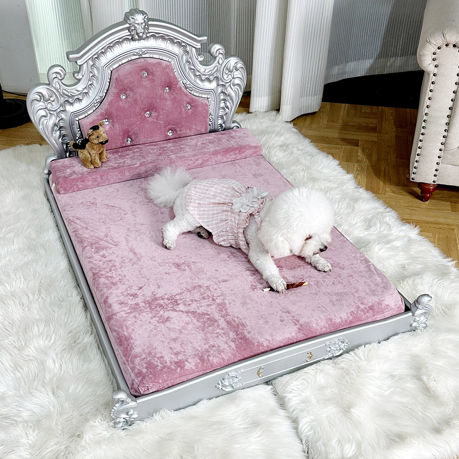 BingoPaw Luxury Silver Baroque Soft Velvet Dog Bed Pet Sofa Furniture ...