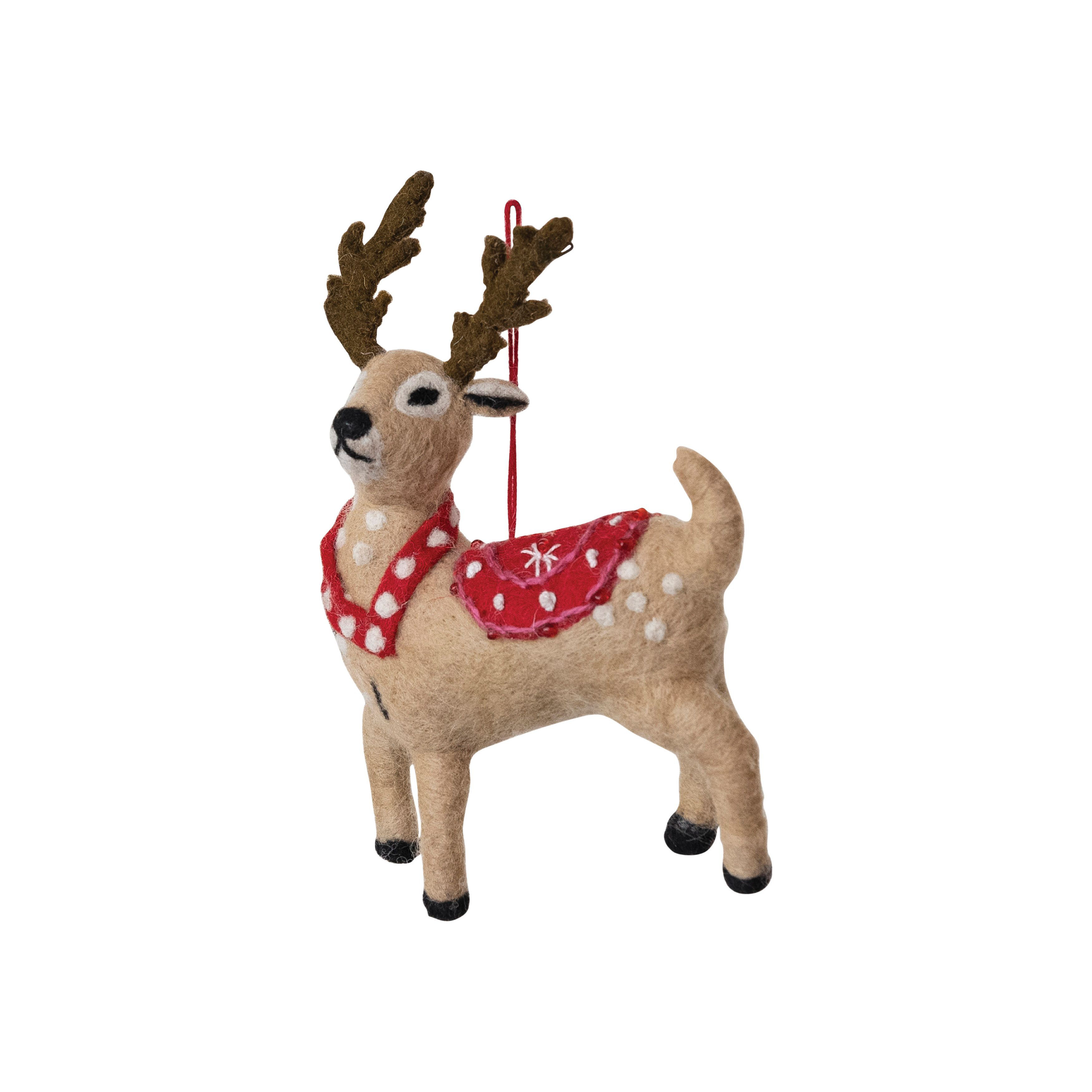 The Holiday Aisle® Handmade Wool Felt Reindeer Ornament With Embroidery ...