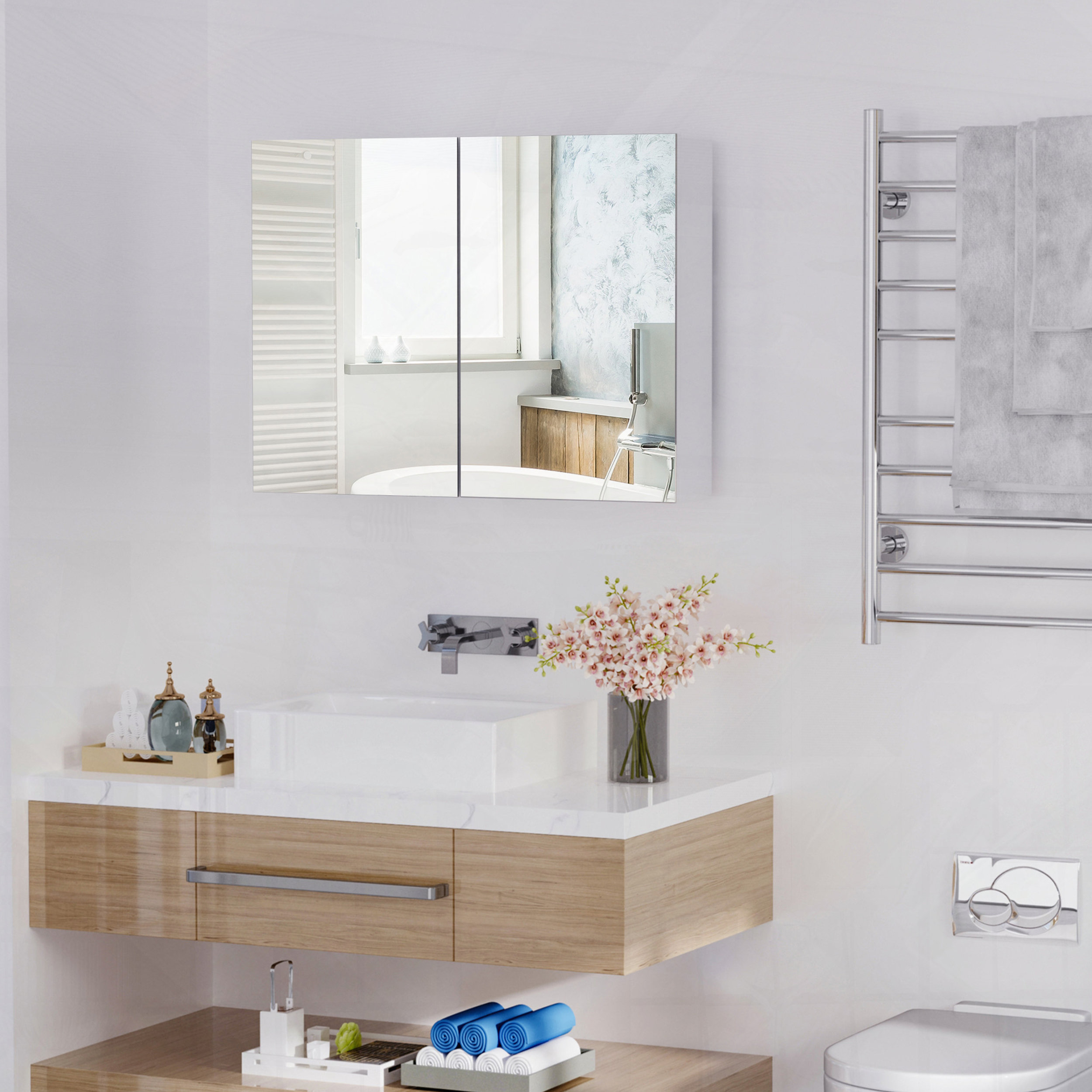 August Grove® Double Door Wall Mounted Bathroom Mirror Medicine Cabinet ...