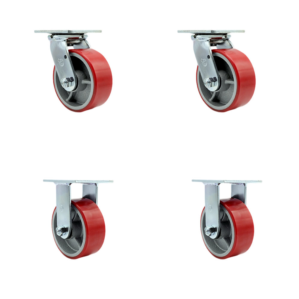 Service Caster 4 Piece Poly on Cast Iron Caster Set with Roller ...