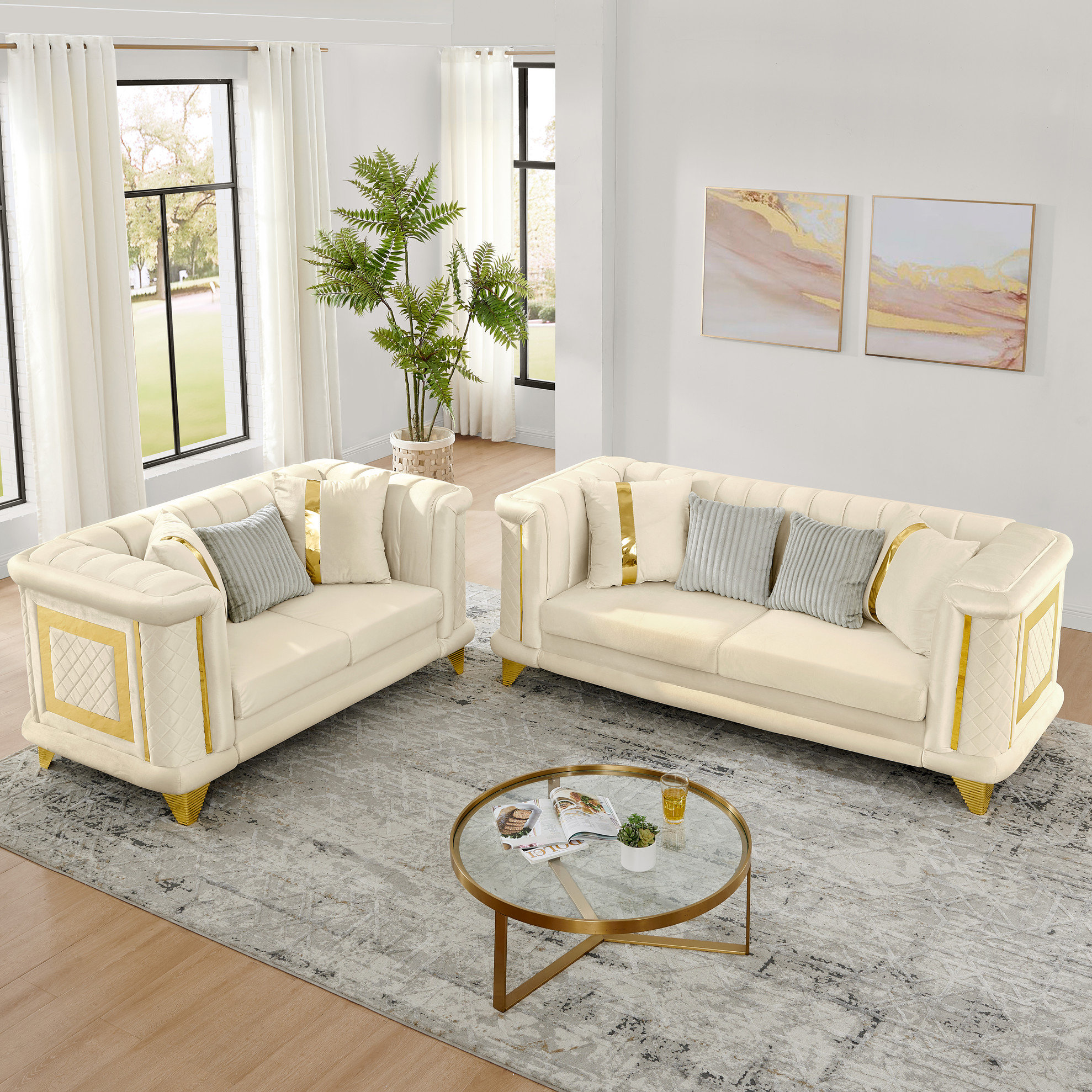 Latitude Run® Mid Century Modern Victorian 2Pcs Luxury Velvet , 89 ...