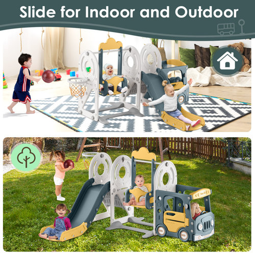 Suteck 5 in 1 Toddler Slide, Kids Slide with Climber,Bus Playhouse and ...
