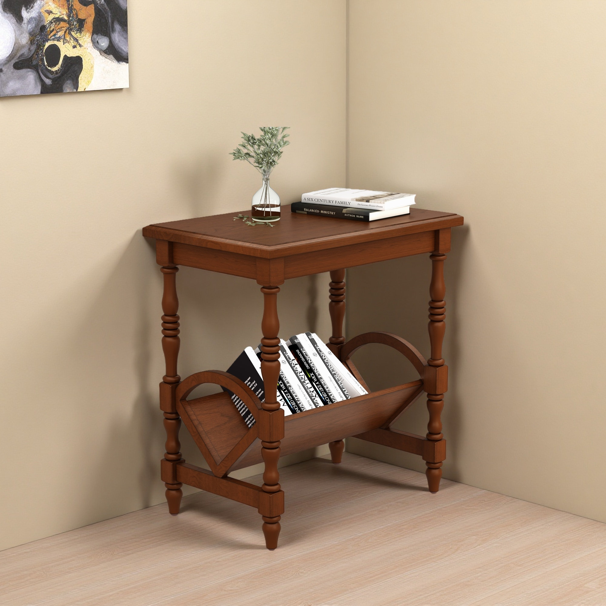Gracie Oaks Classic Wooden Side Table With Magazine Rack, Rubberwood ...