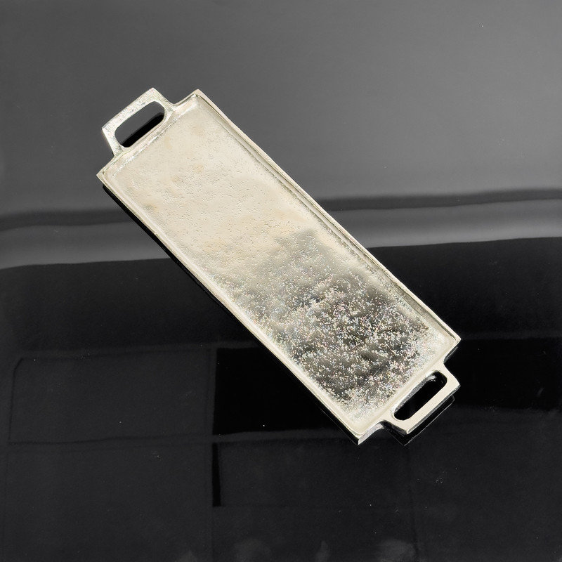 Ebern Designs Textured Silver Aluminum Rectangular Tray with Handles ...