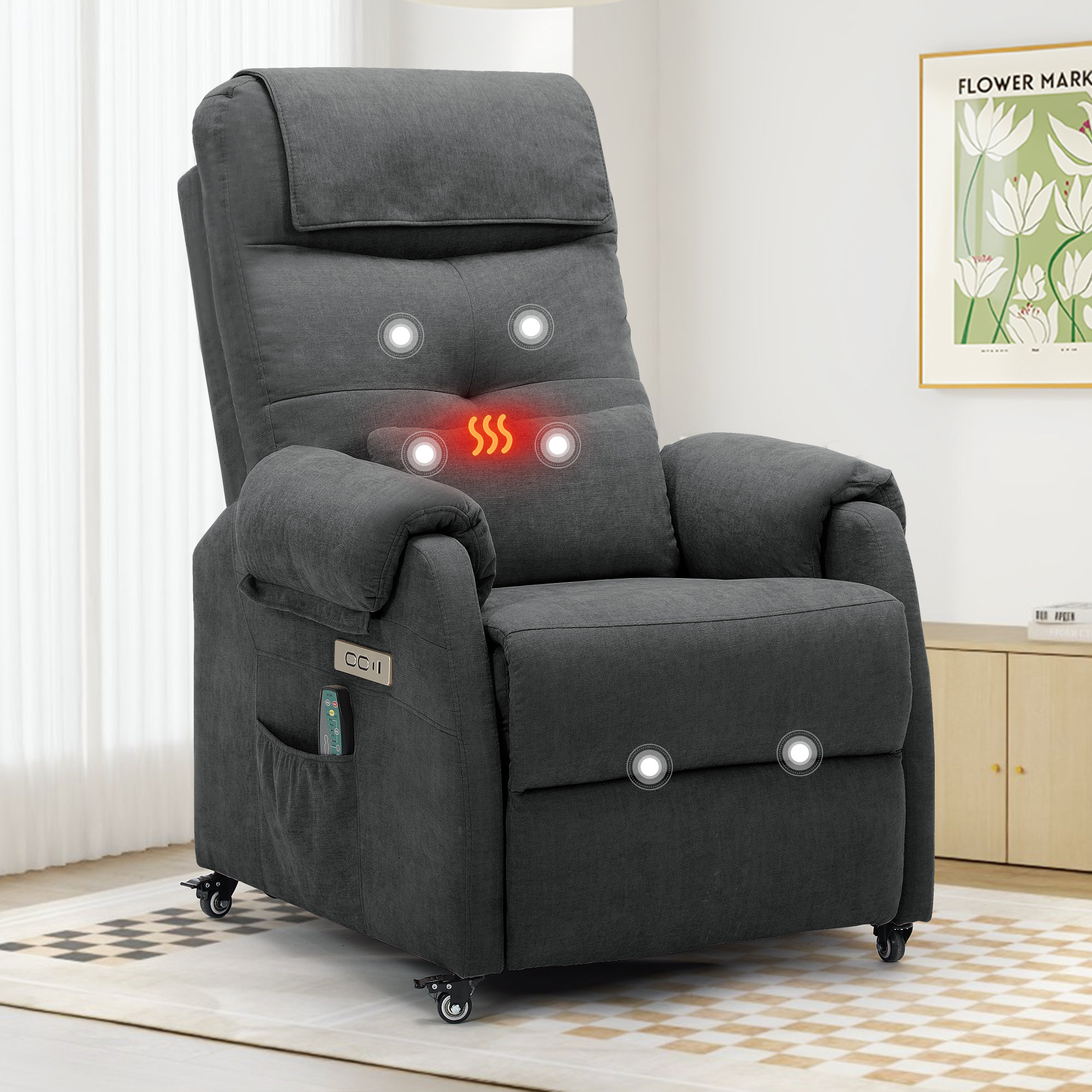 Ebern Designs Recliner Chair , Electric Recliner With Heat And Massage ...