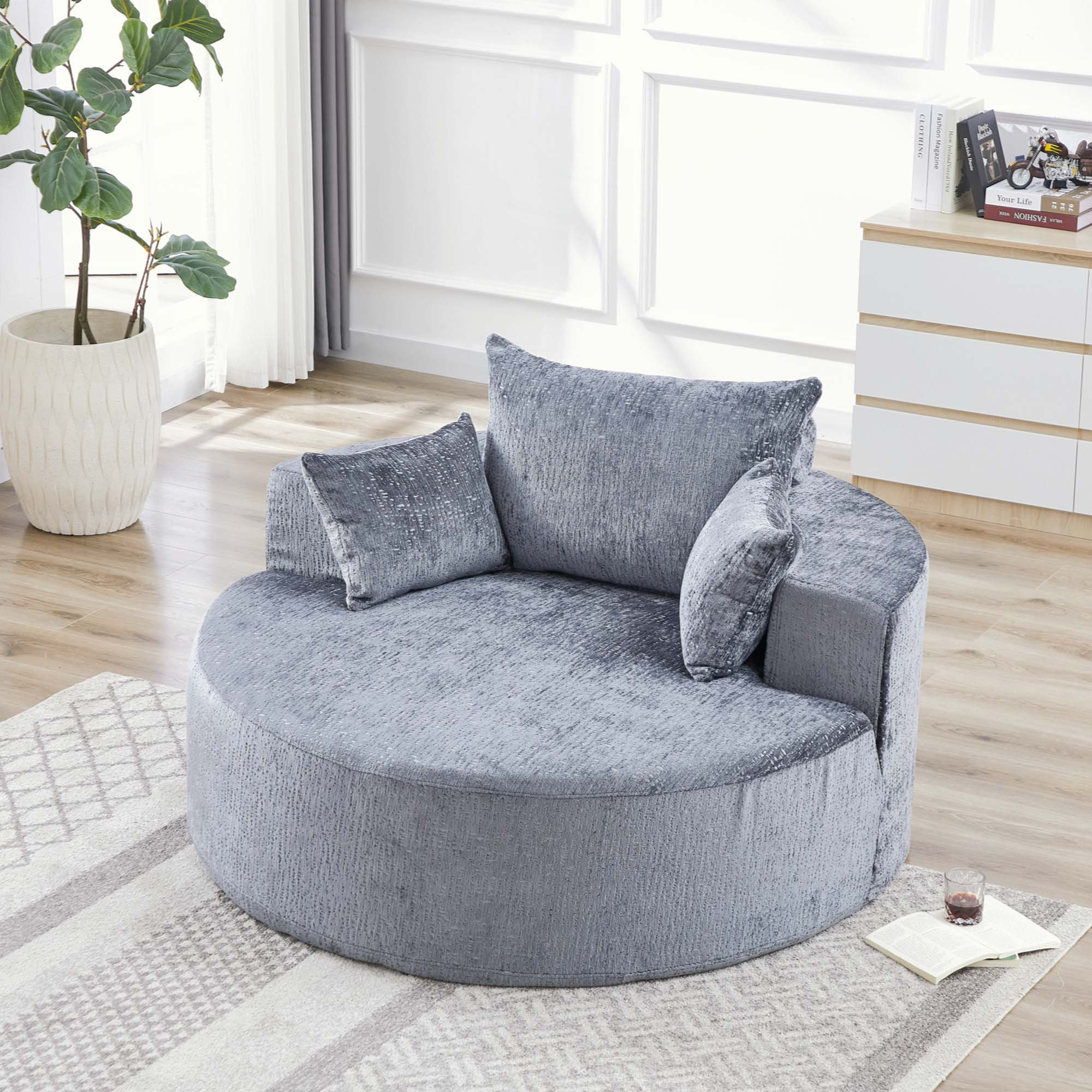 Mercer41 55''L Chenille Sponge Single Sofa,No Assembly Required,Fluffy ...