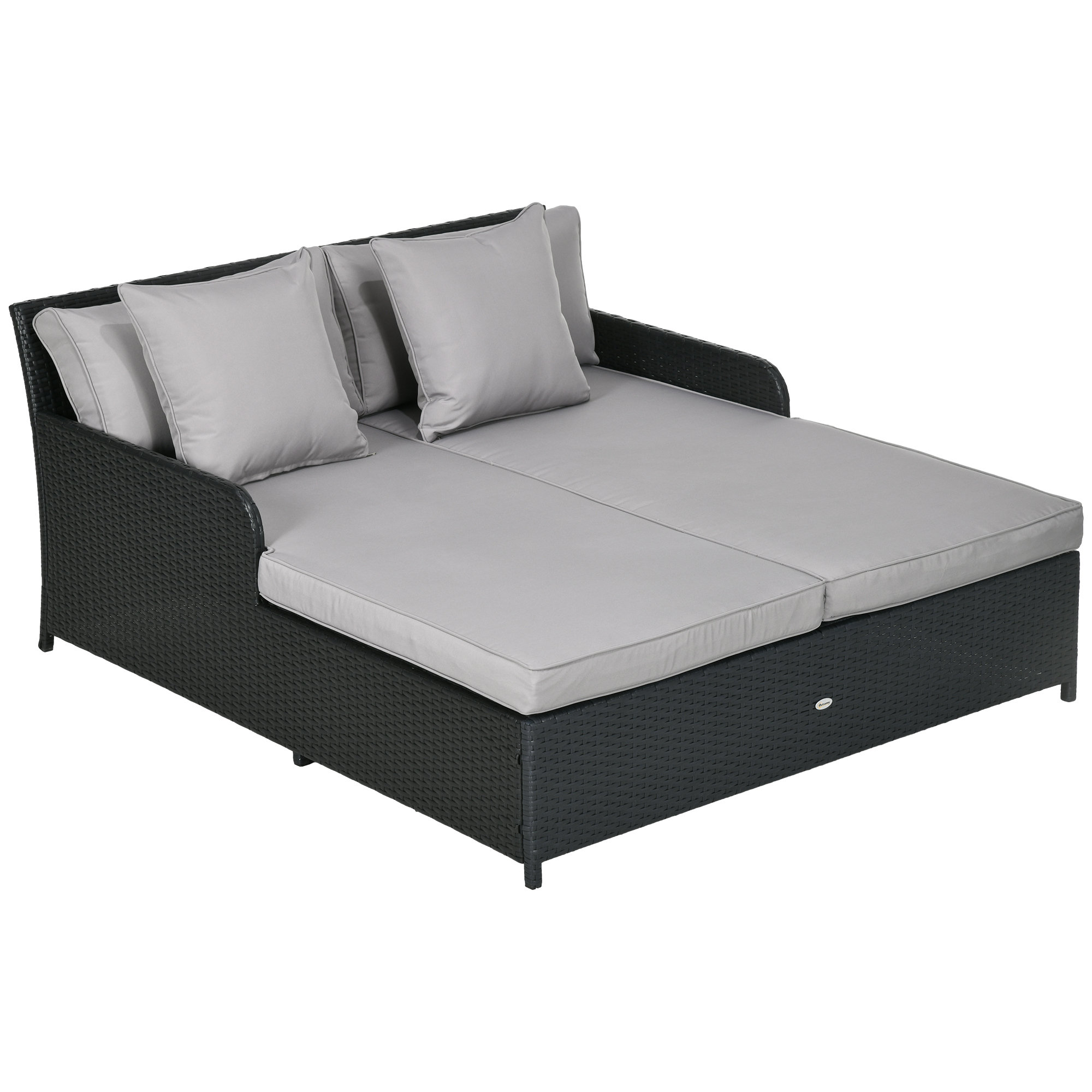 Outsunny Outdoor Rattan Double Lounge, 2-Person Wicker Daybed, Grey ...
