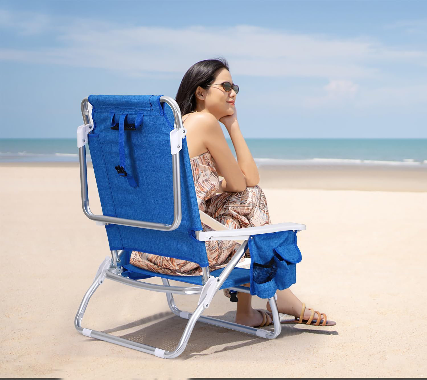 Arlmont & Co. Folding Beach Chair with Built-In Cooler, Umbrella, and ...