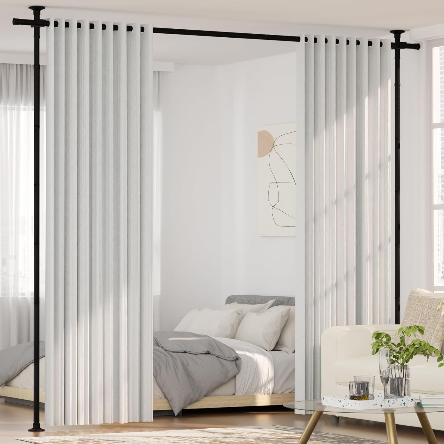 Symple Stuff Room Divider Curtain Rod, No Drilling Tension Rods For ...