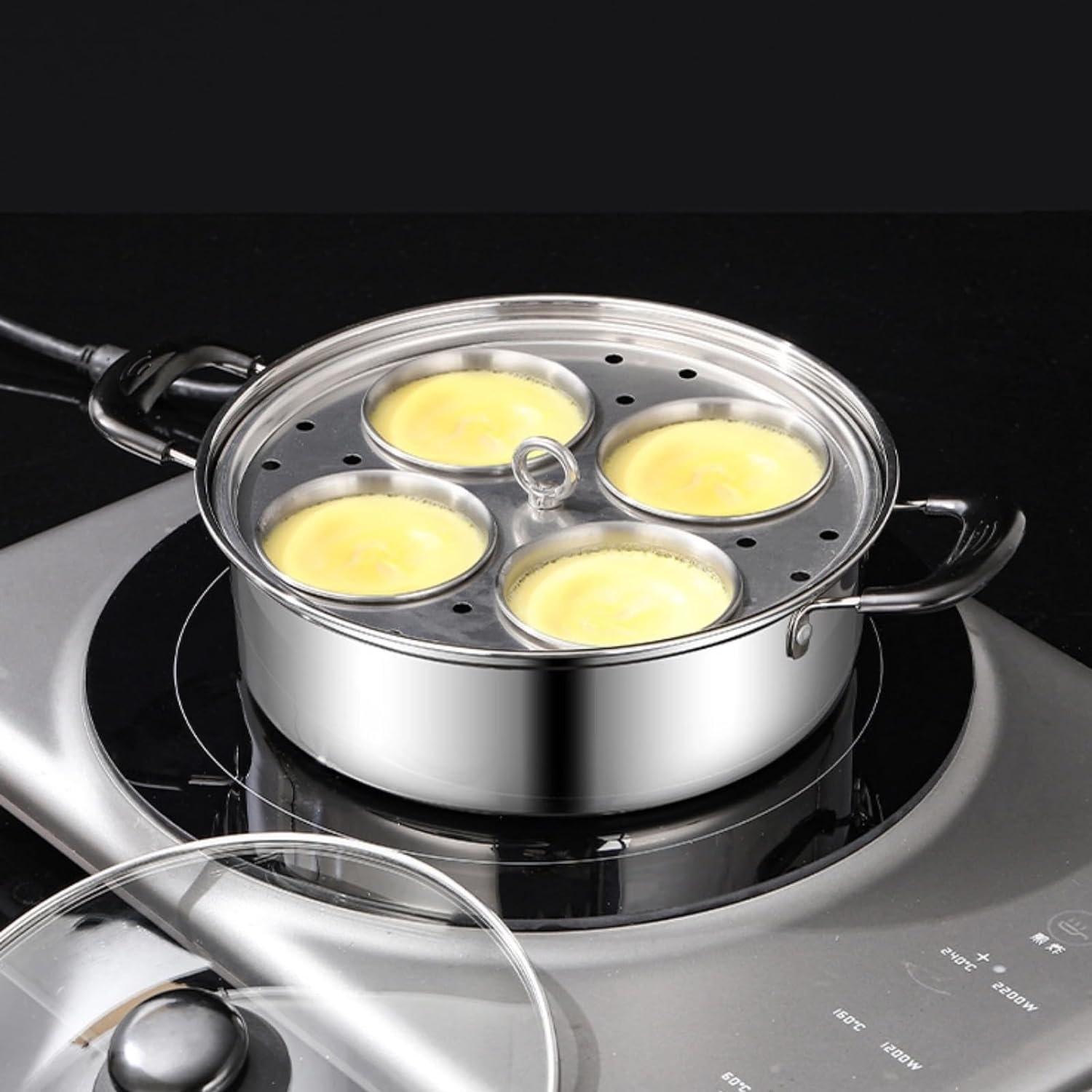 Umedas Egg Poacher Pan,Stainless Steel Egg Pan with 4 Cups Egg Cooker ...