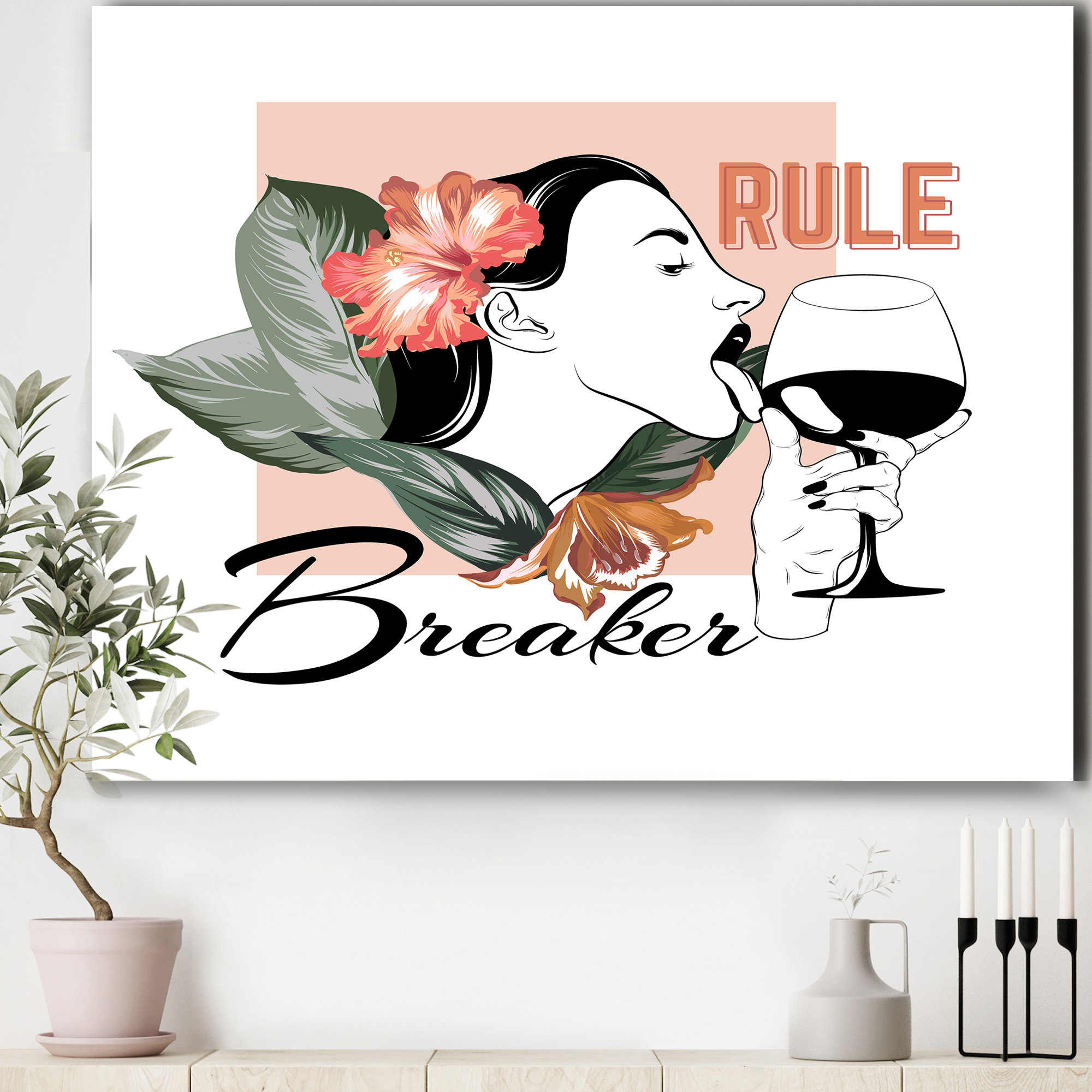 East Urban Home Rule Breaker Suggestive Girl with Glass of Wine ...