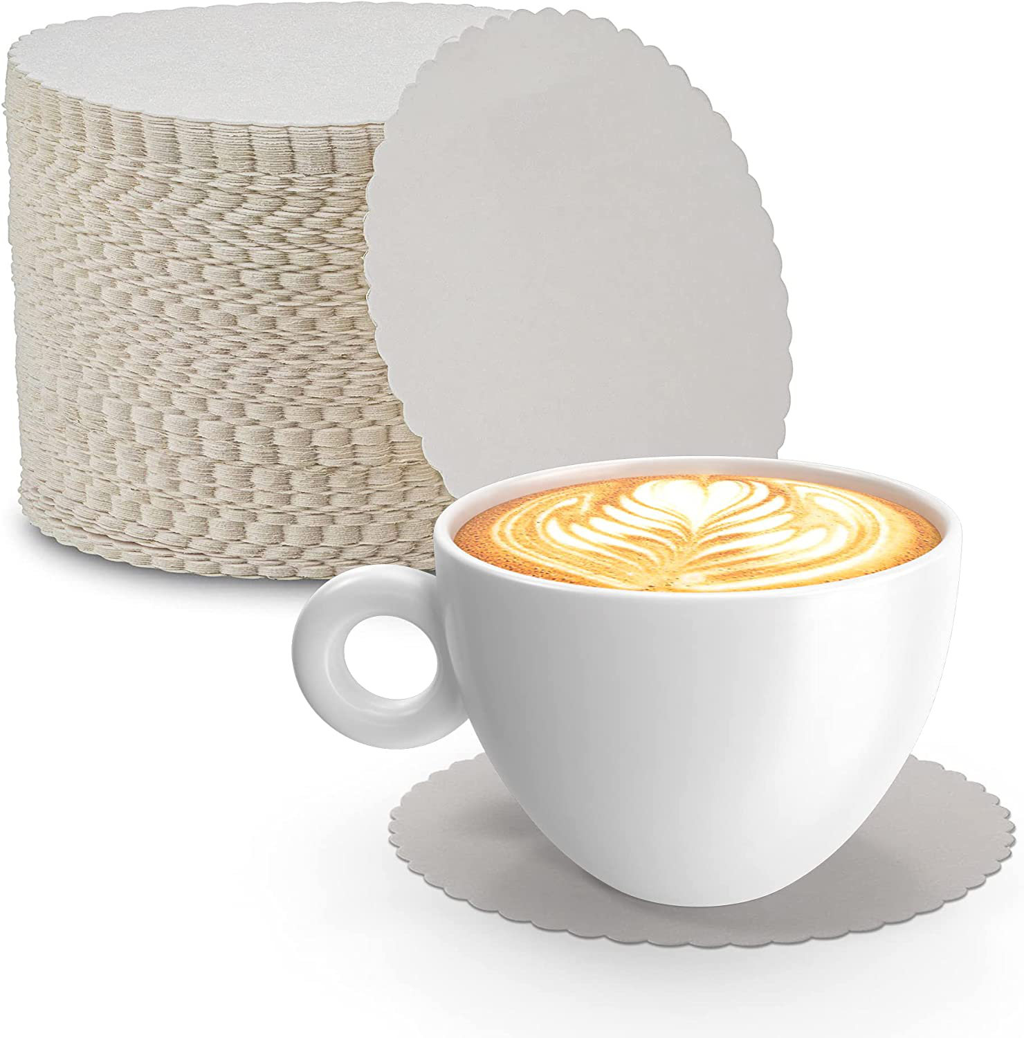 Mt Products White Scalloped Edge 3.25" Thin Paper Cup Coasters - Pack ...