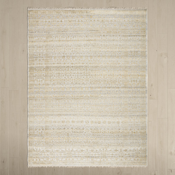 Mandi Damask Hand-Knotted Beige Area Rug | Birch Lane