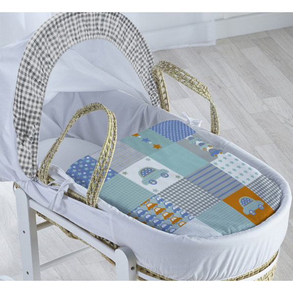 Kinder Valley White/Green/Blue Patchwork Cotton Blend Moses Basket ...