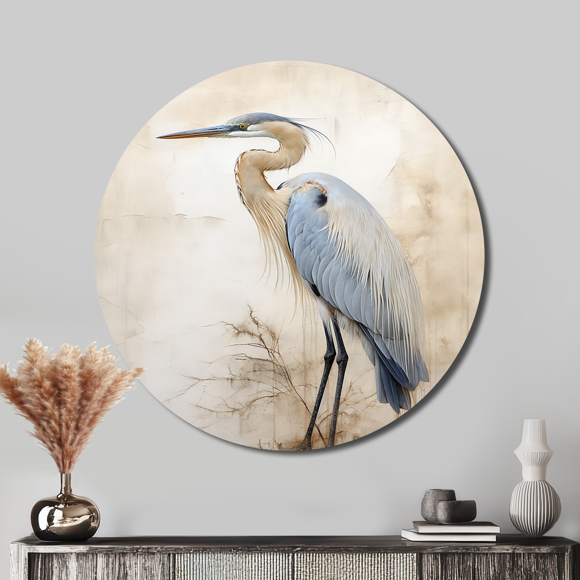 Design Art Majestic Blue Heron Horizon II - Animals Round Metal Wall ...