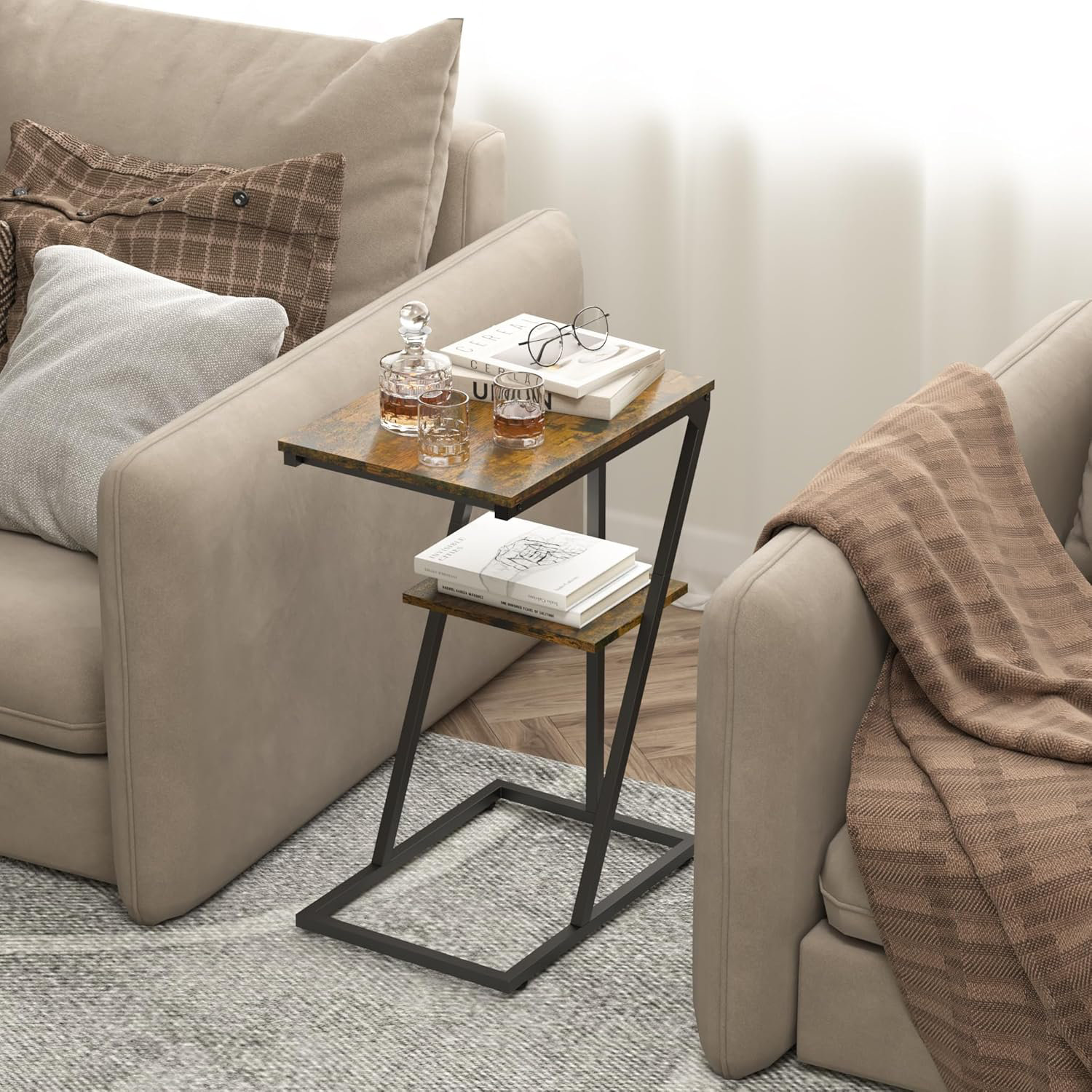 17 Stories C Shaped End Side Table For Couch Small Skinny Side Table ...