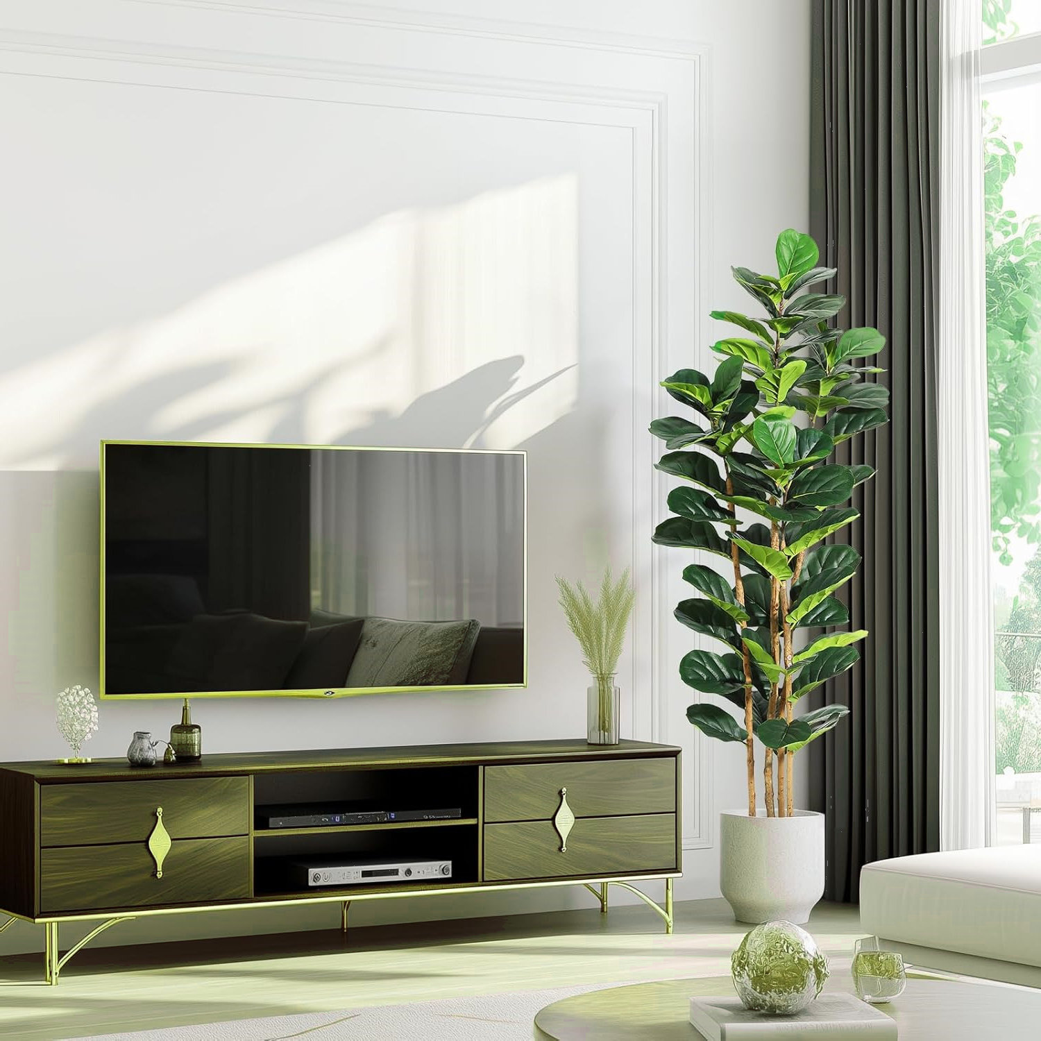 Primrue Faux Fiddle Leaf Fig Tree With White Tall Planter Artificial ...