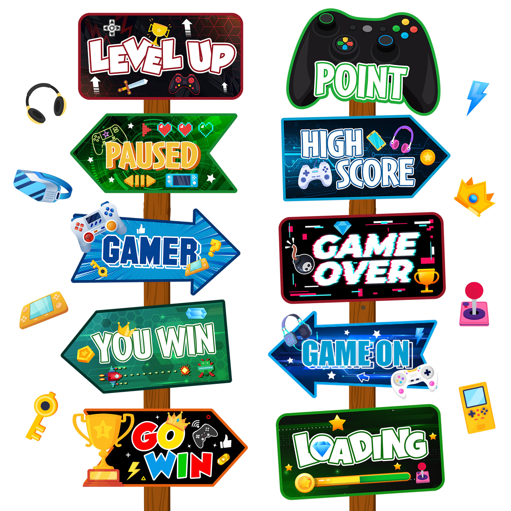 Ebern Designs Video Game Party Sign, 20 Pcs Video Game Welcome Signs ...