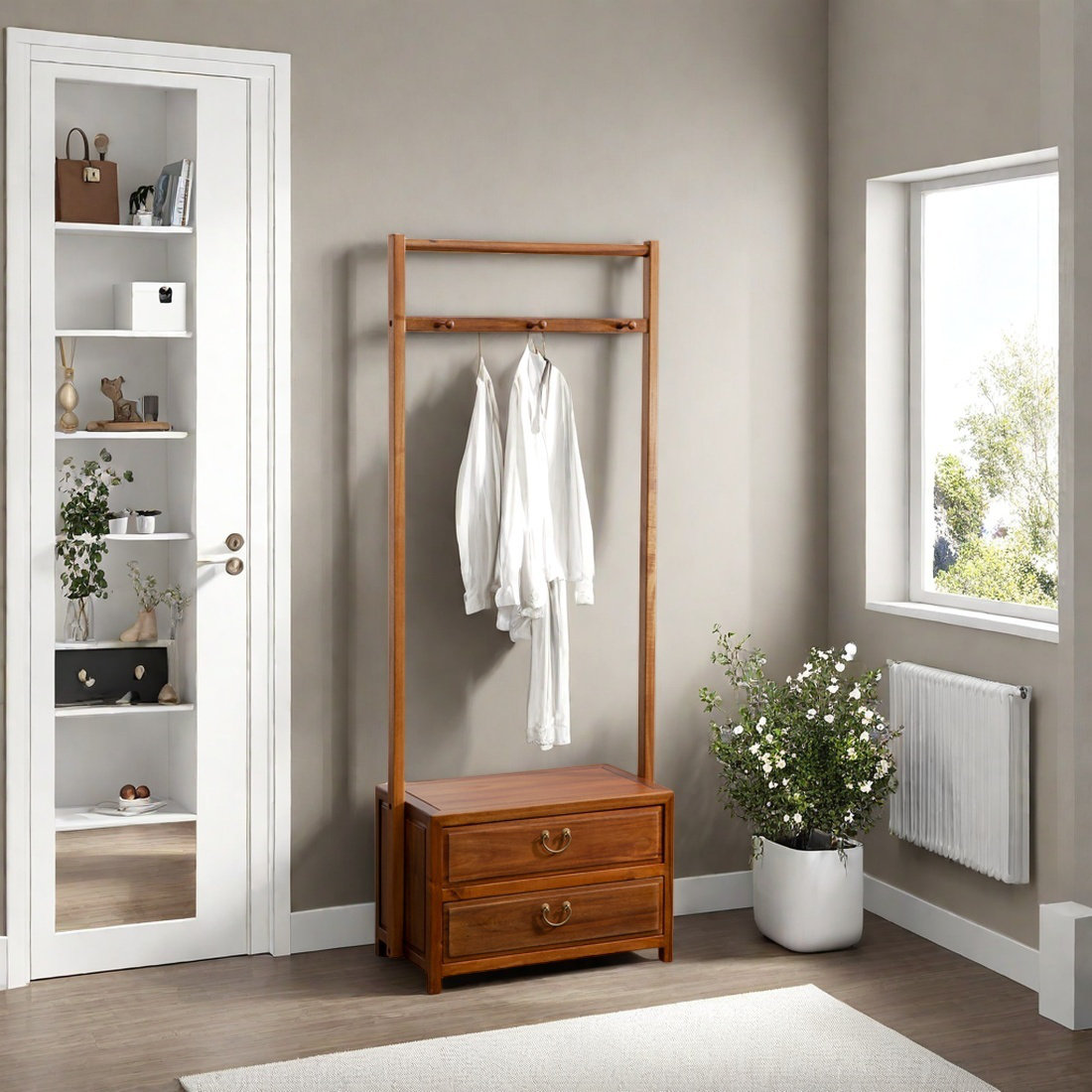 Elegant Home Furnishings.s Walnut Wood Hall Tree with Storage Drawers ...