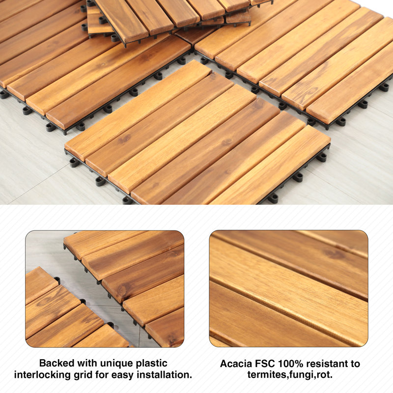 Symple Stuff 12" X 12" Wood Interlocking Deck Tile (set Of 27) | Wayfair