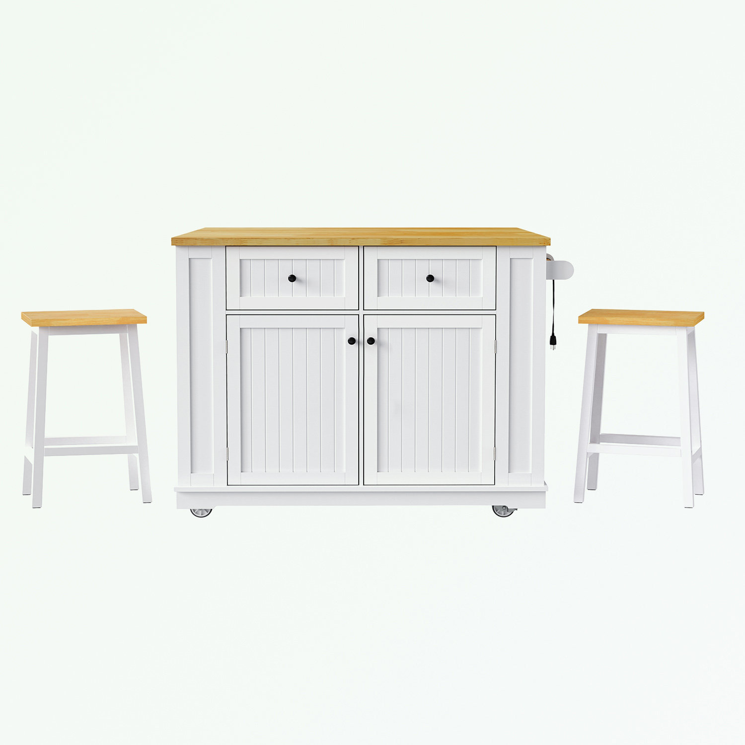 Lark Manor Kitchen Island with 2 Bar Stools, Power Outlet, Drop Leaf, 5 ...