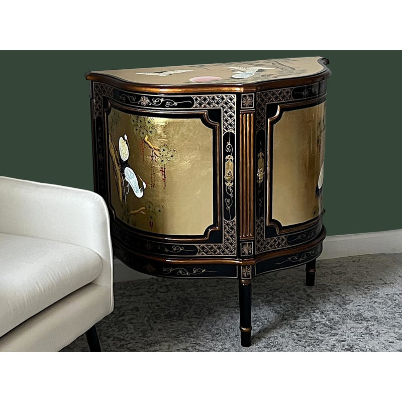 World Menagerie Mordenhill Gold Leaf Hand Painted Half Moon Cabinet ...
