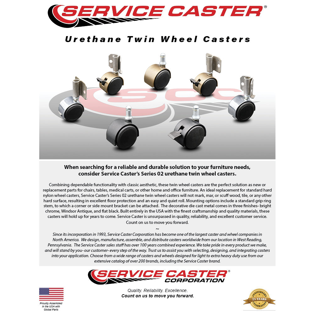 Service Caster 2 Inch Antique Brass Hooded Urethane Twin Wheel Caster ...