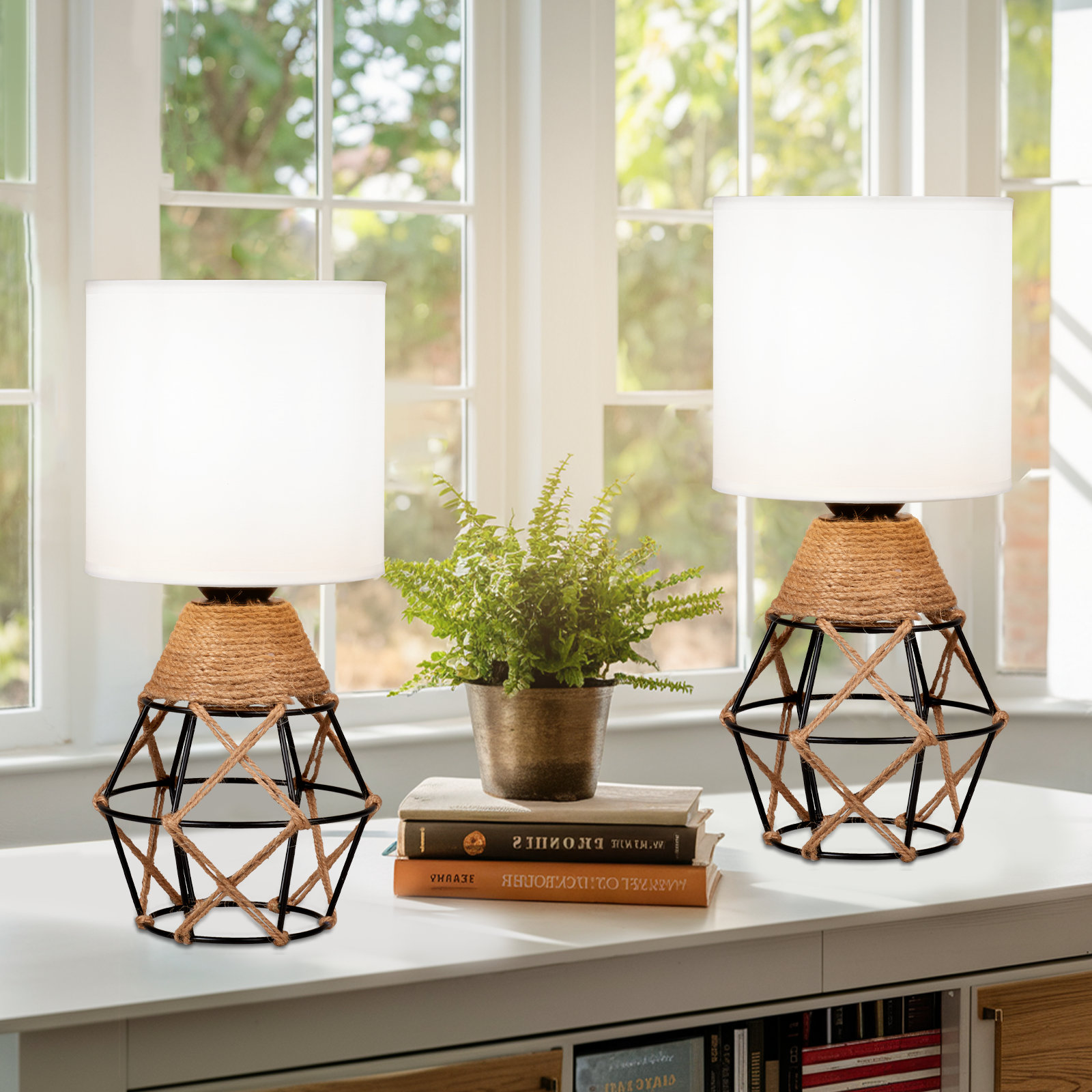 Breakwater Bay Table Lamps Set Of 2, Woven Lamps For Nightstand With On ...