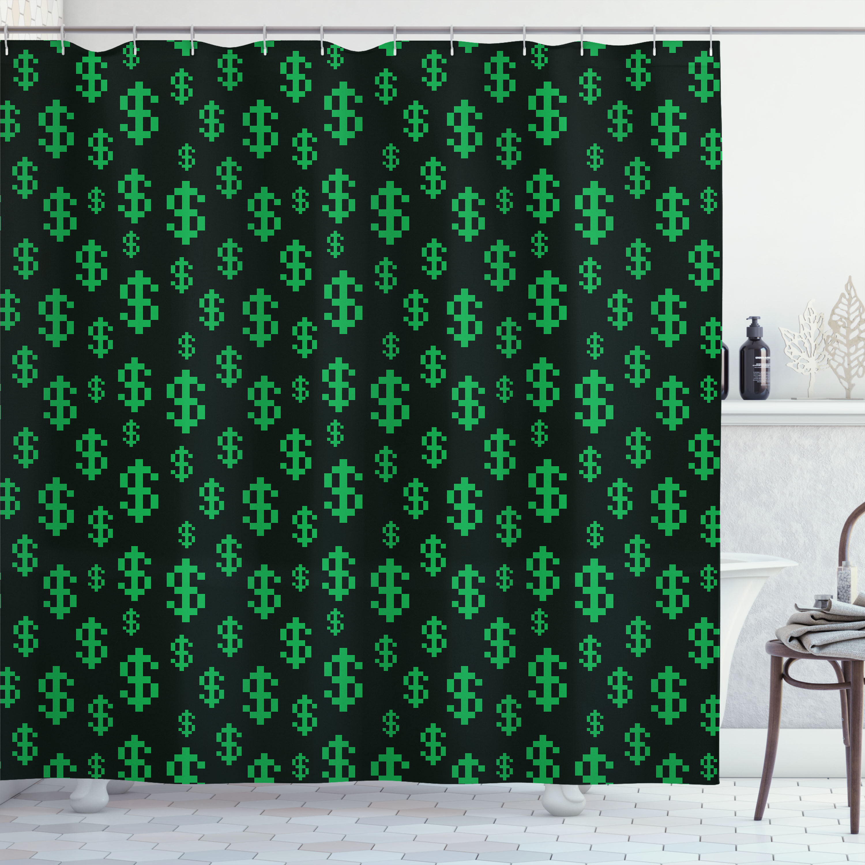 East Urban Home Money Shower Curtain Pixel Art Dollar Pattern Dark ...