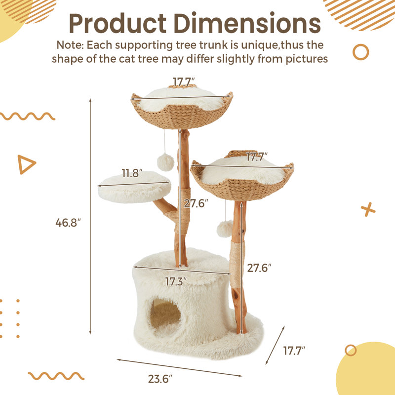 EROMMY Natural Wood Cat Tower With Hand-woven Baskets And Cat Condo ...