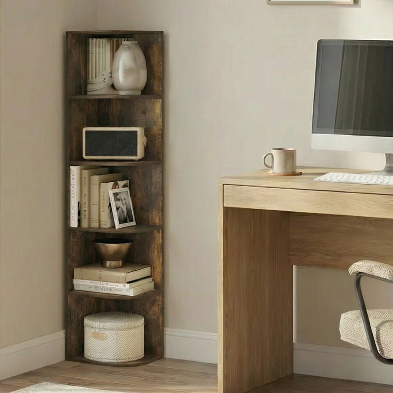 Wade Logan Viergeline Book Shelf, 5-Tier Corner Bookshelf with Open ...