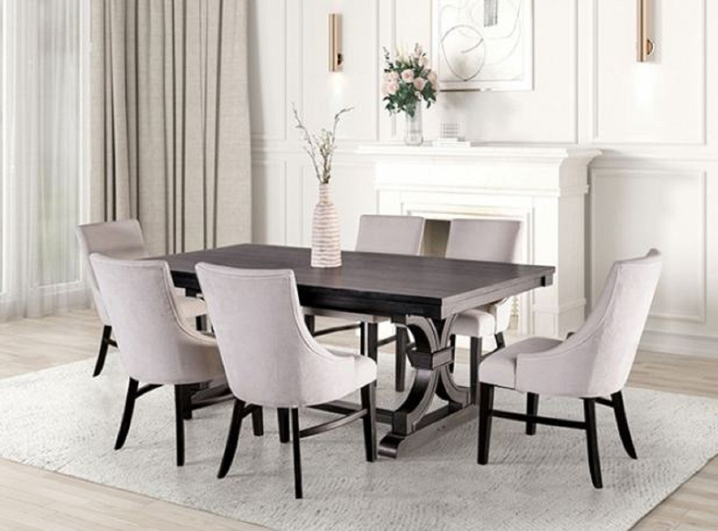 Wildon Home® Halimi Hadleigh 7-pc Transitional Black/beige Dining Room ...