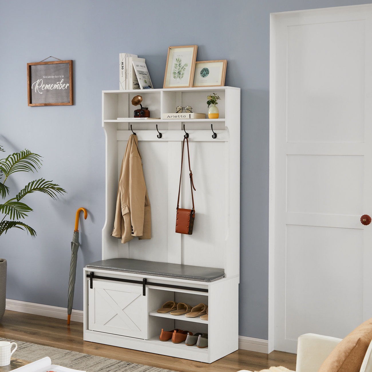 Gracie Oaks Rhodora Hall Tree with Bench, Mudroom Storage Unit ...