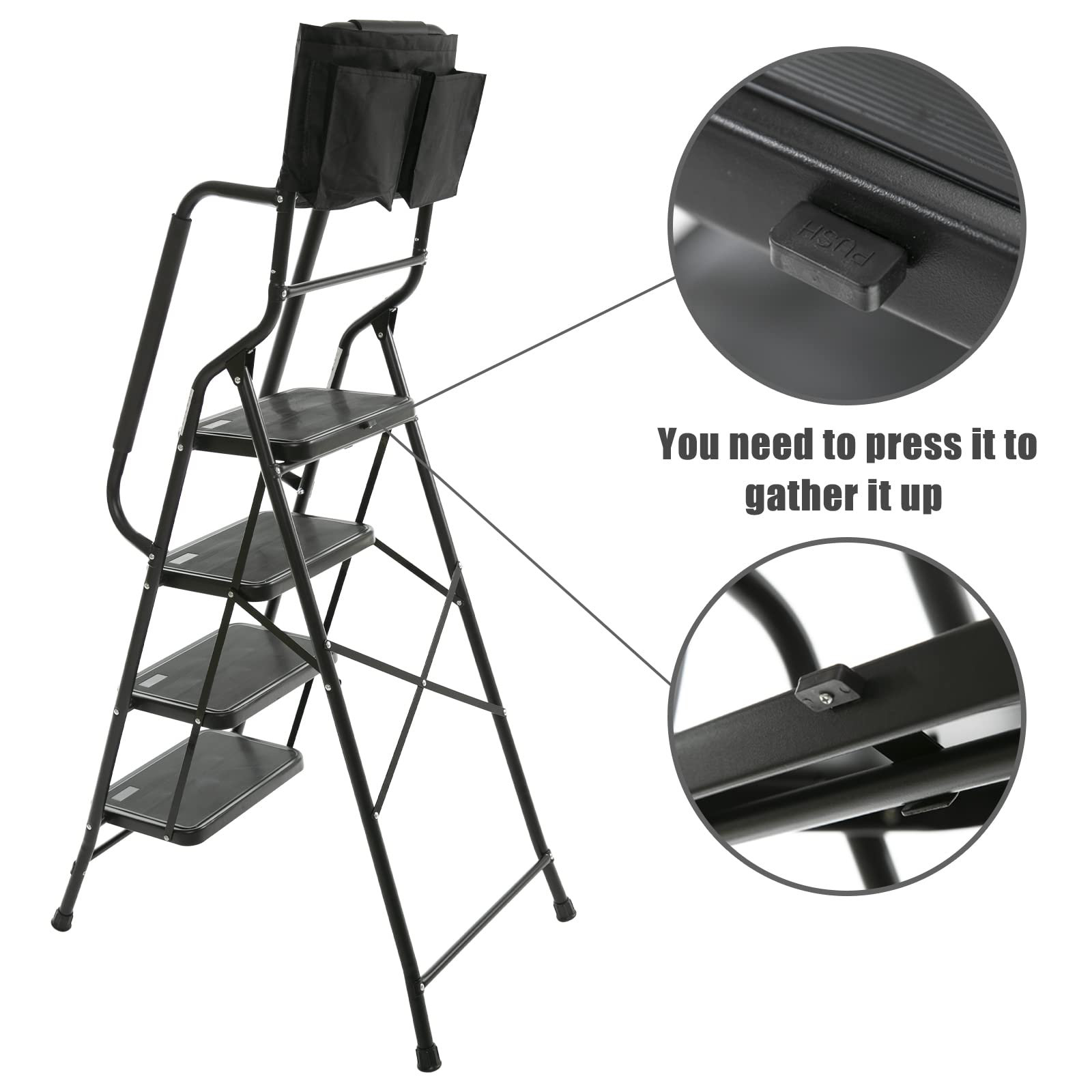 WFX Utility™ 4-Step Safety Ladder With Handrails, Foldable Non-Slip ...