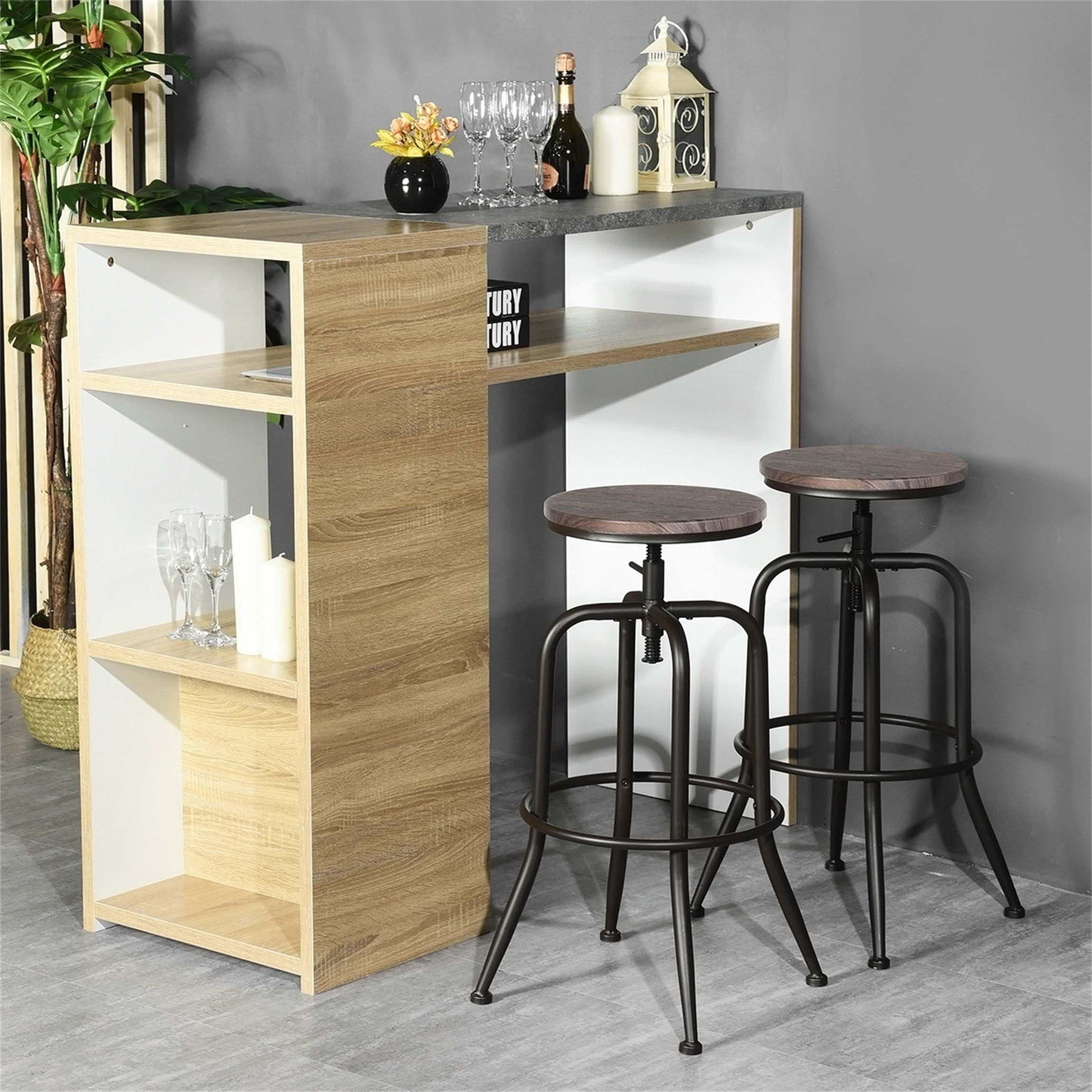 Williston Forge Oak Metal 4 Legs Bar Stools with Footrest - Wayfair Canada