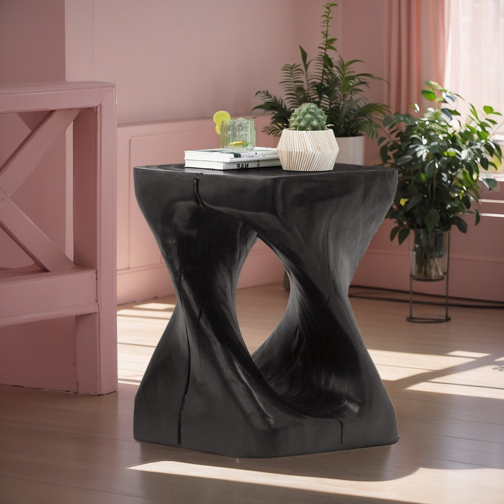 Ivy Bronx MGO Twist Shape Side Table, Wood-like texture, Black Colour ...